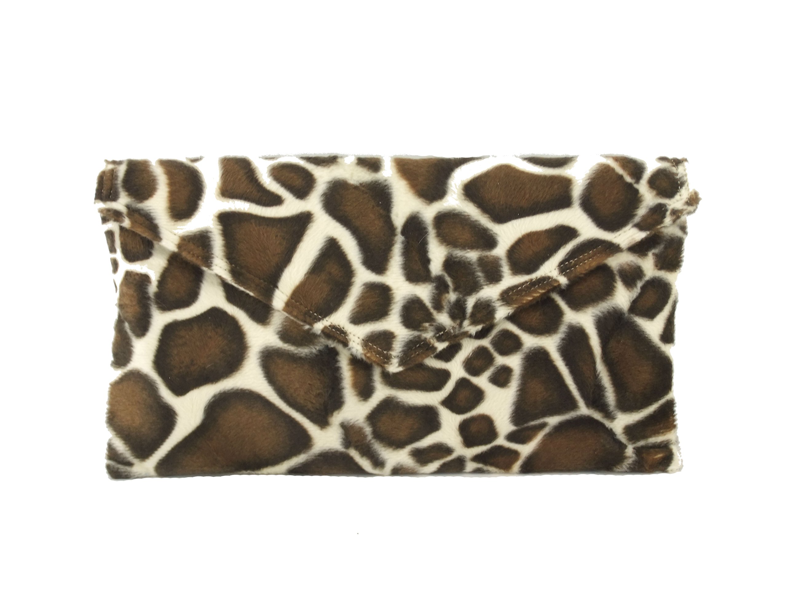 LONI Womens Neat Envelope Animal Print Faux Fur Clutch Bag/Shoulder Bag in giraffe