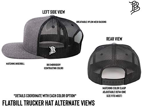Branded Bills ‘The Salute' USA Flag Leather Patch Hat Flat Trucker - One Size Fits All (Heather Grey/Black)