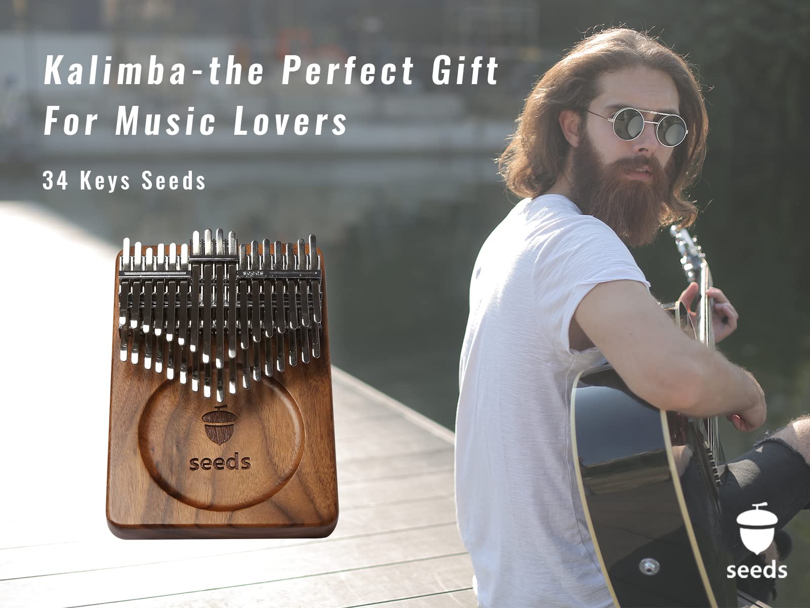 Seeds Kalimba 34 Key Chromatic Thumb Piano Pisces C-Tuned,Double Layer Flat Board Black Walnut Musical Instruments Gift Idea for Children Adults Beginners and Professionals