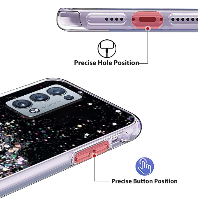 for Oppo Reno 6 Pro 5G Case Silicone,Clear Oppo Reno 6 Pro 5G (Snapdragon) Phone Case Speck, Ultra Slim 0.3mm Soft Shockproof Protective Glitter Cute Phone Cover for Women Green (Black)