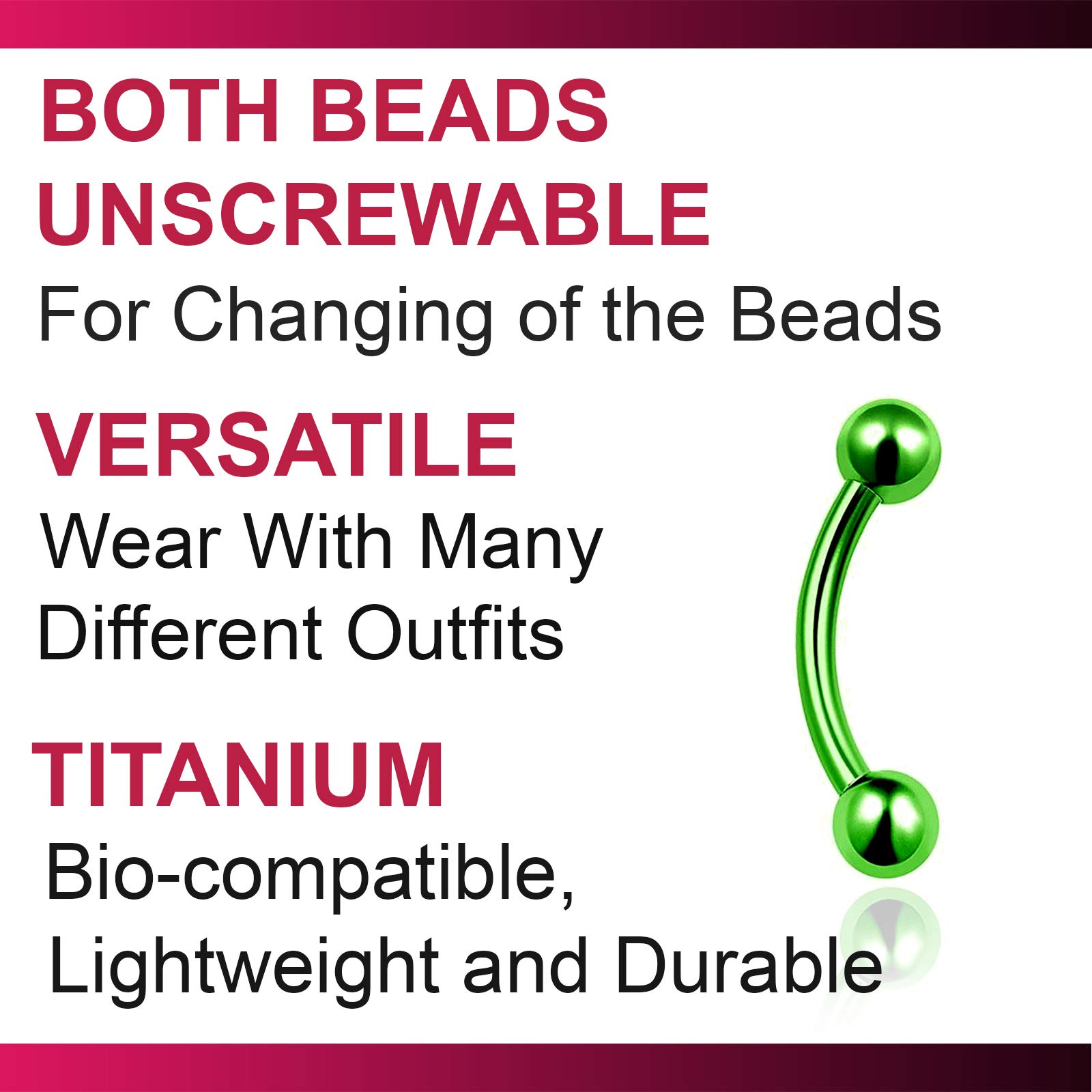 bodyjewellery 2pcs 16g Curved Barbell Bar Green Titanium Eyebrow Cartilage Helix Conch Ring Bar Stud Rook Lip Earrings Tragus B2MCH