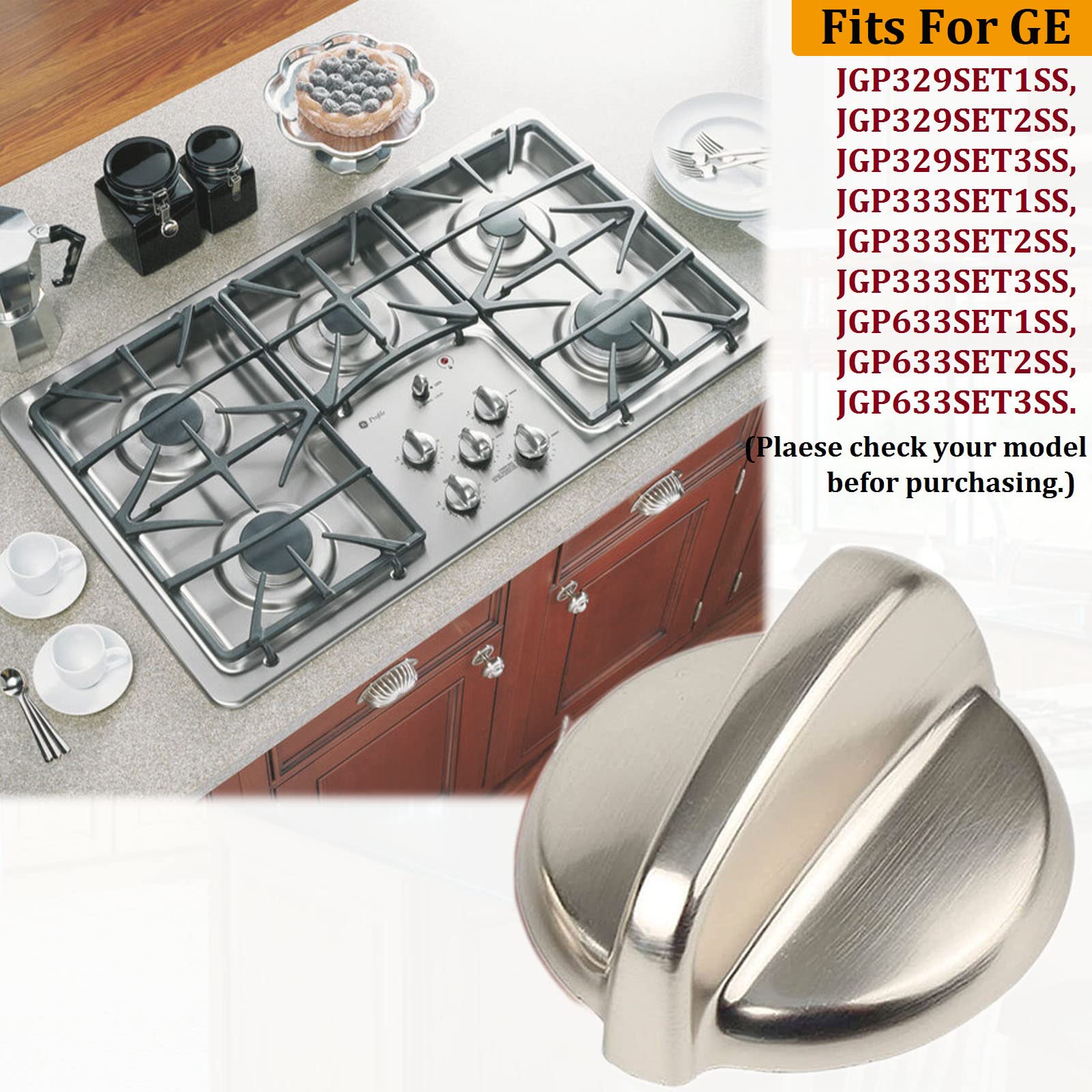 WB03T10325 Burner Control Knob Metal Stove Knobs, for General Electric (GE) A Cook top/Stove/Oven Replace AP5690210 PS3510510 (6 PCS)