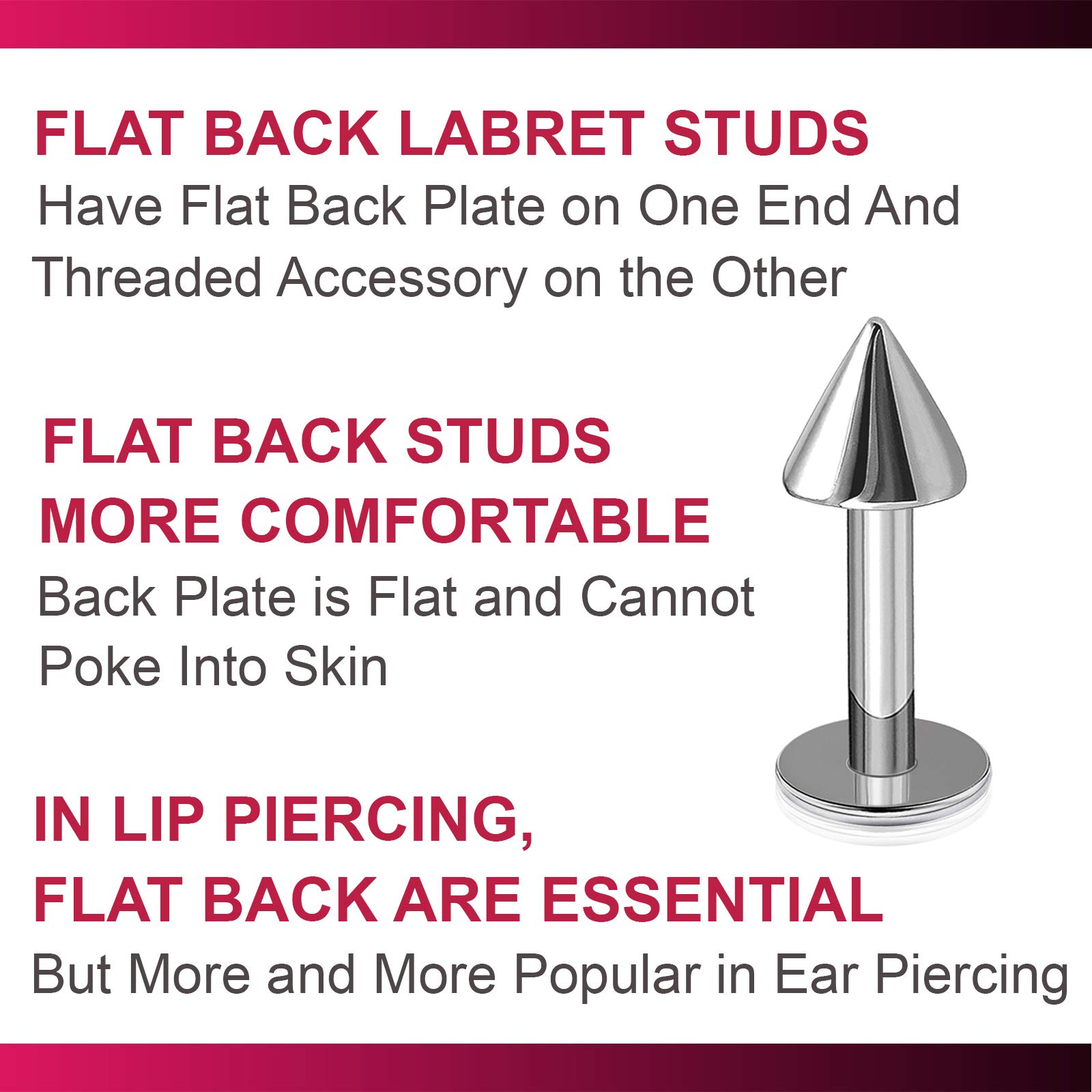 bodyjewellery 6pcs 16g Labret Lip Stud Monroe Cartilage Tragus Helix Earring Snake Bites Conch Medusa Spider Bites Piercing Spike - 6mm