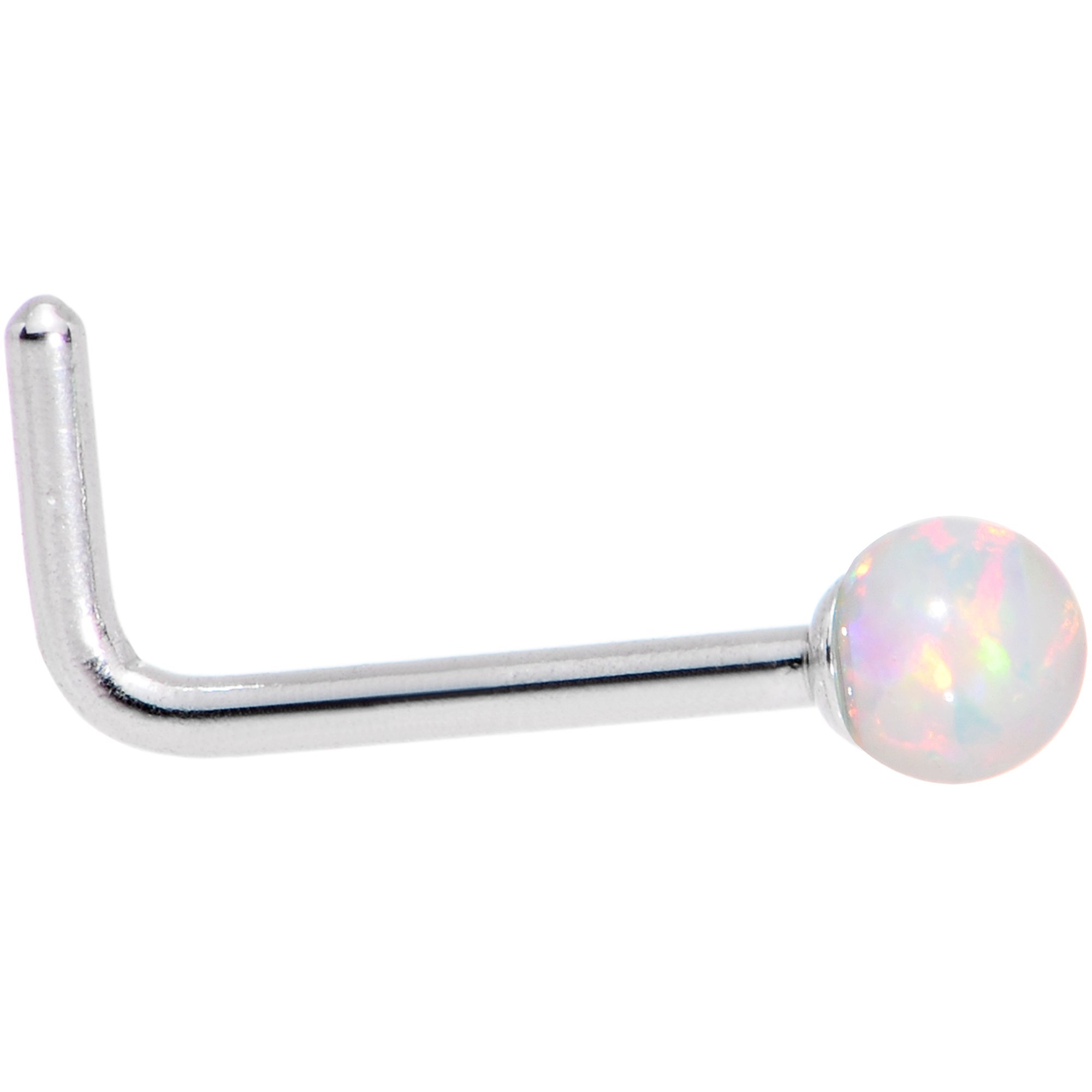 Body Candy Steel White 2.5mm Synthetic Opal Ball L-Shape Nose Ring 20 Gauge 1/4"