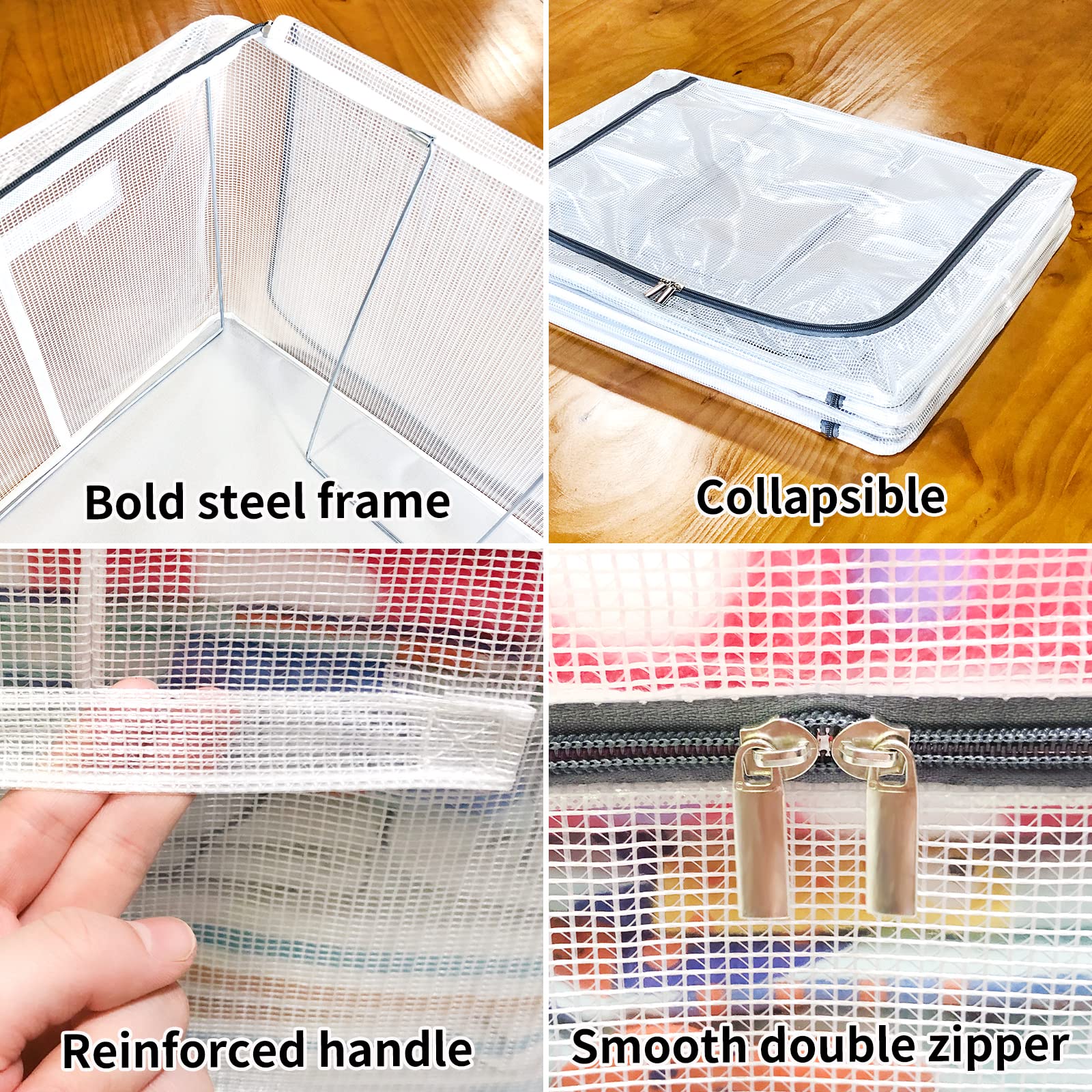 PENGFULL 2 Pack PVC Clear Window Storage Bins,Large Foldable Storage Bins Boxes with Steel Frame, Stackable Container Organizer Set with Carrying Handles,2 Clear Windows,Front Window Take Out, 66L