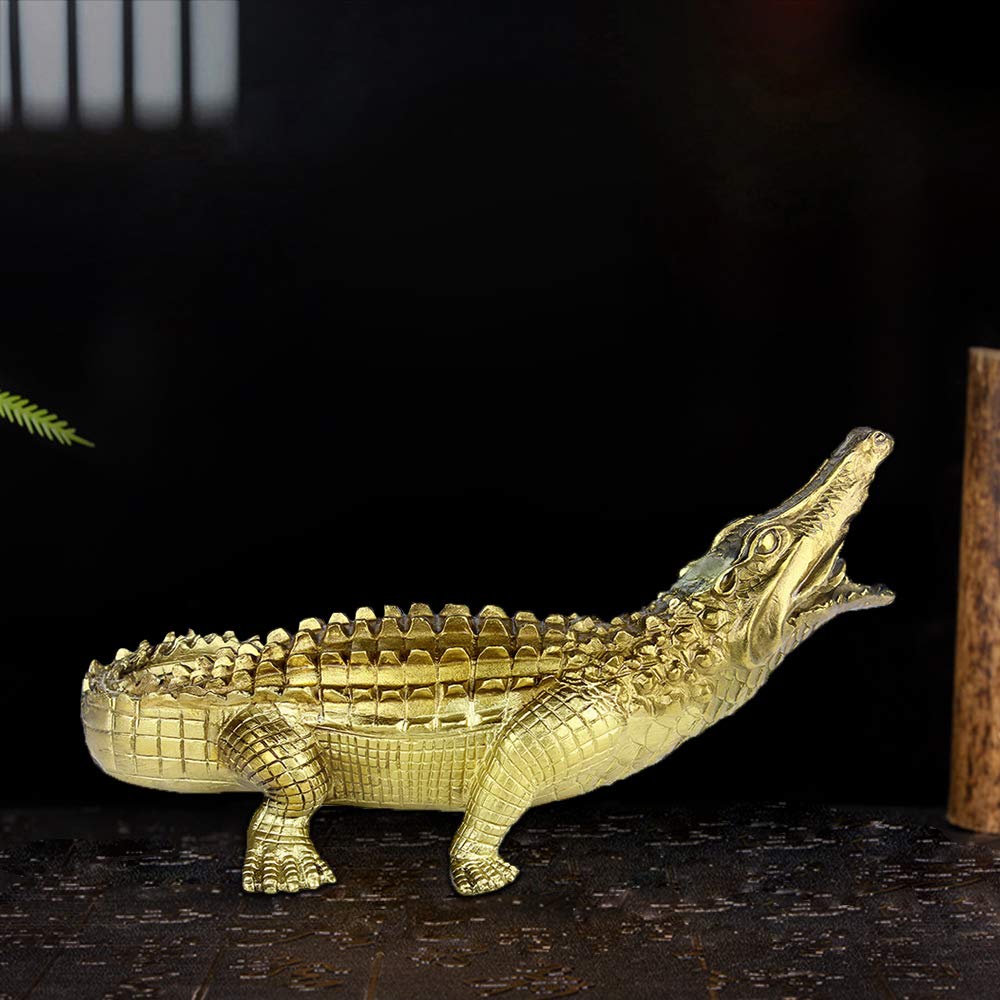 BRASSTAR Brass Crocodile Statue 9.8β(H) Egyptian Oriental Sculpture Home Garden Ornament Handcraft Alligator Gift Collection PTZY013