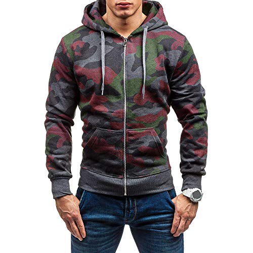 Men's Pullover Winter Workout Thenlian Men's Long Sleeve Camouflage Hoodie Hooded Sweatshirt Top Tee Outwear Blouse(Dark Gray, L )