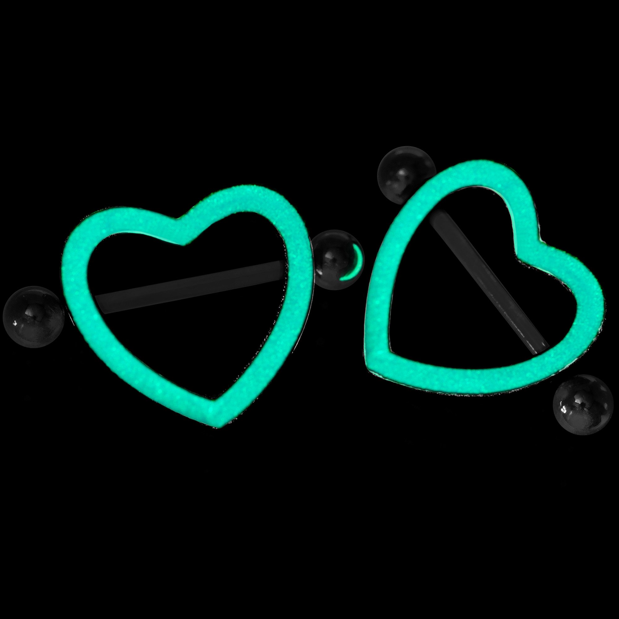 Body Candy Steel Blue Glow in the Dark Valentine Heart Nipple Shield Set of 2 14 Gauge 3/4"