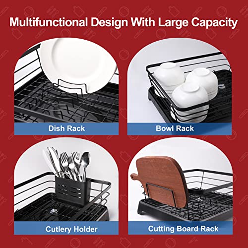 Dinkich Dish Drying Rack with Tray, Stainless Steel Rust Proof Dish Rack for Kitchen Counter Cabinet Tabletop, Kitchen Storage and Organisation Holder