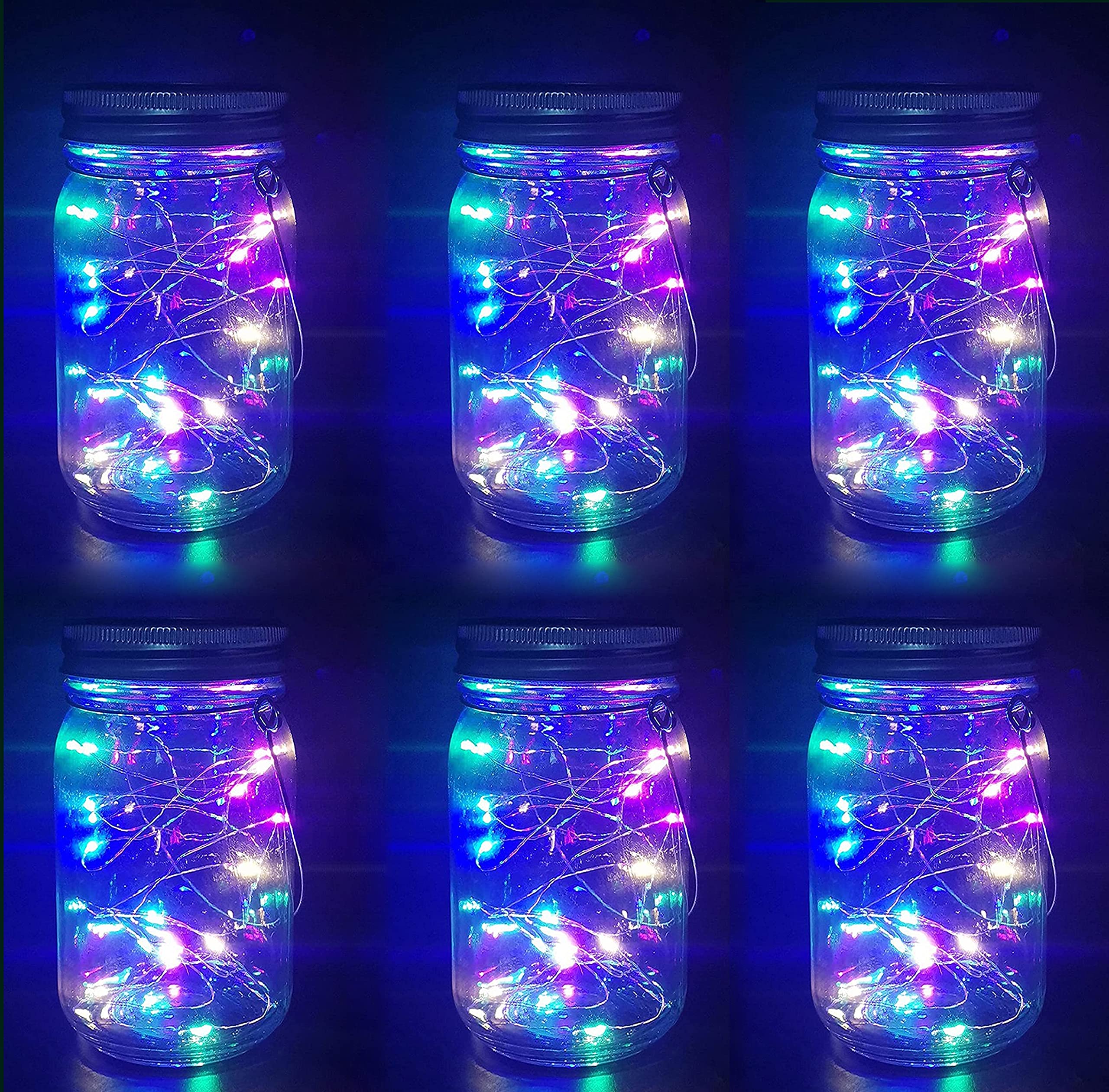 Ovker Solar Mason Jars Lights, 6Pack 20 LEDs Hanging Solar Lanterns IP65 Waterproof Garden Decor Lights Table Decor Fairy Lights for Outdoor Patio Wedding Christmas Party (Multicolor )