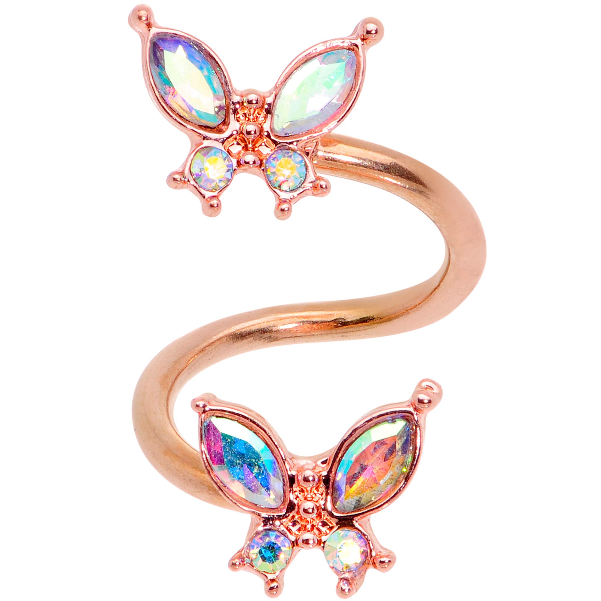 Body Candy Womens 14G PVD Steel Aurora Accent Butterfly Spiral Twister Belly Button Ring Helix Navel Ring