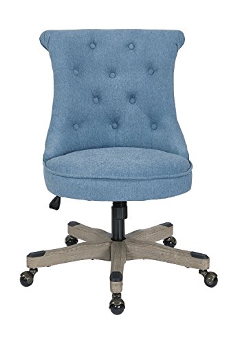 OSP Home Furnishings Hannah Tufted Office Chair with Adjustable Height and Grey Wood Base, Sky Fabric