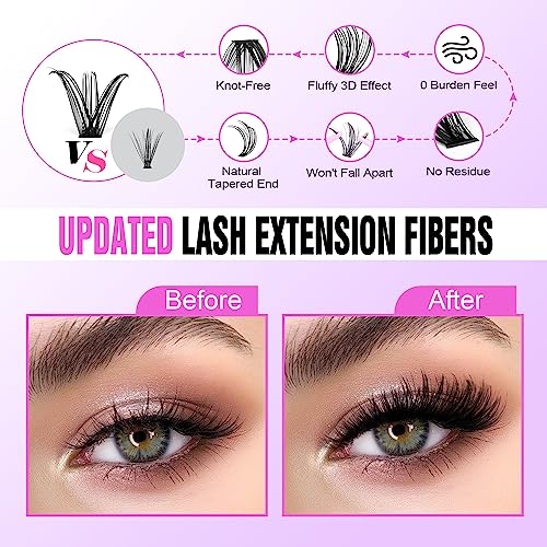 DIY Lash Extension Kit 280pcs Individual Lashes Cluster D Curl Eyelash Extension Kit 30D 40D 9-16mm Mix Lash Clusters with Lash Bond and Seal and Lash Applicator Tool for Self Application at Home (30D+40D-0.07D-9-16MIX KIT)