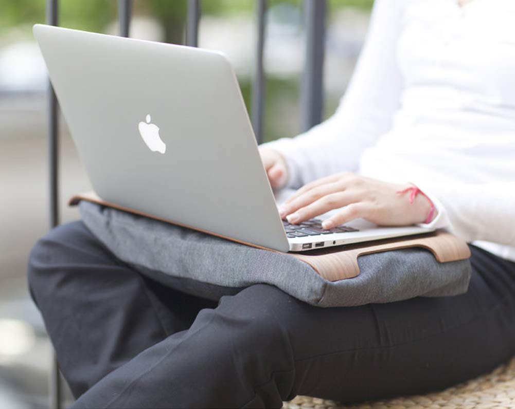 bosign Mini Multi-Purpose Laptray, Anti-Slip, Walnut Wood, Salt and Pepper Gray Cushion
