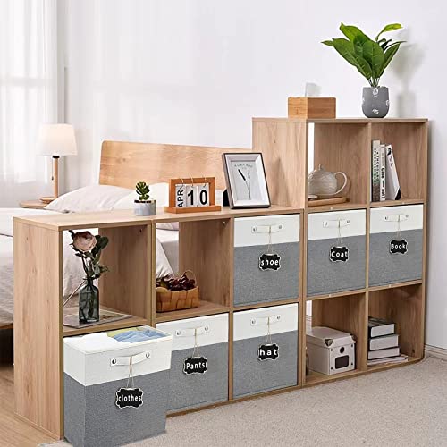 Dyvavna 13x13x13 Inch Storage Cube Bins, Large Foldable Fabric Linen Cube Storage Bins【6-pack】, with Cotton Handles Closet Bins for Nursery Shelves Home Organization and Storage bins(White & grey)
