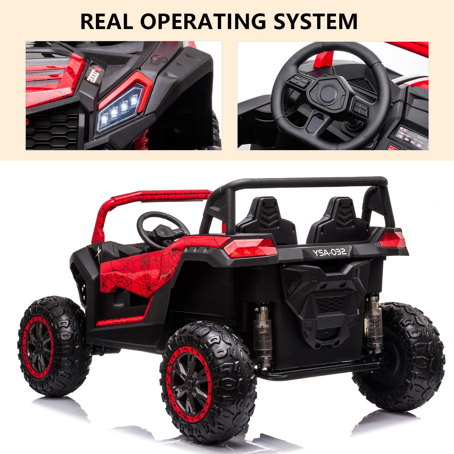 AVRCECI Ride on Car Off-Road UTV 2 Seater Battery Powered Electric Car with Remote Control,LED Lights, Adjustable Speed, MP3/USB/TF for Kids to Drive (Red)