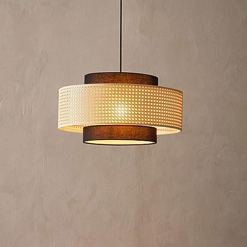 DZQWLL Rattan Pendant Light, Boho Ceiling Light Fixtures with Woven Basket Wicker Shade, Bamboo Light Fixture, Rattan Hanging Lamp Chandelier for Kitchen Living Room Dining Room Bedroom