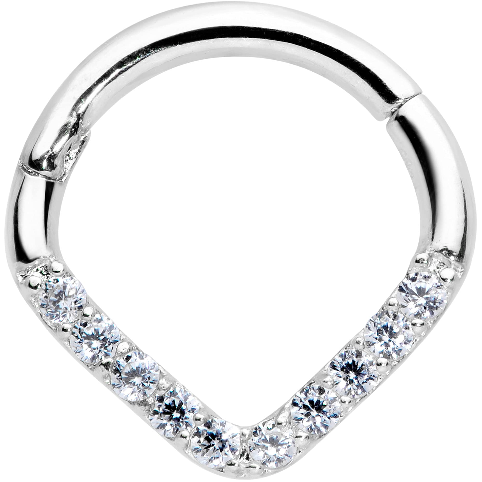Body Candy Womens 16G 14k White Gold Hinged Segment Seamless Cartilage Nipple Clear Chevron Nose Hoop 5/16"