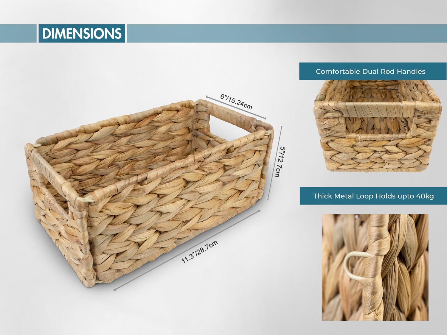 Hand Woven Water Hyacinth foldable Wicker Basket 11.3x6x5 inches