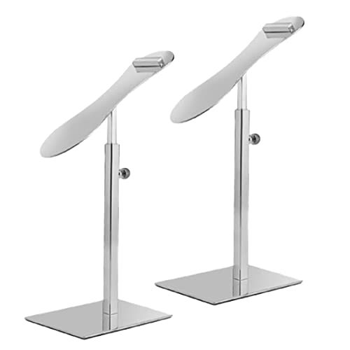 DZLOHAS Shoe Display Stand Silver, Risers Stand Countertop Adjustable Shoe Rack Retail Supplies Stainless Steel Shoe Display, 2 Sets of Shoe Rack