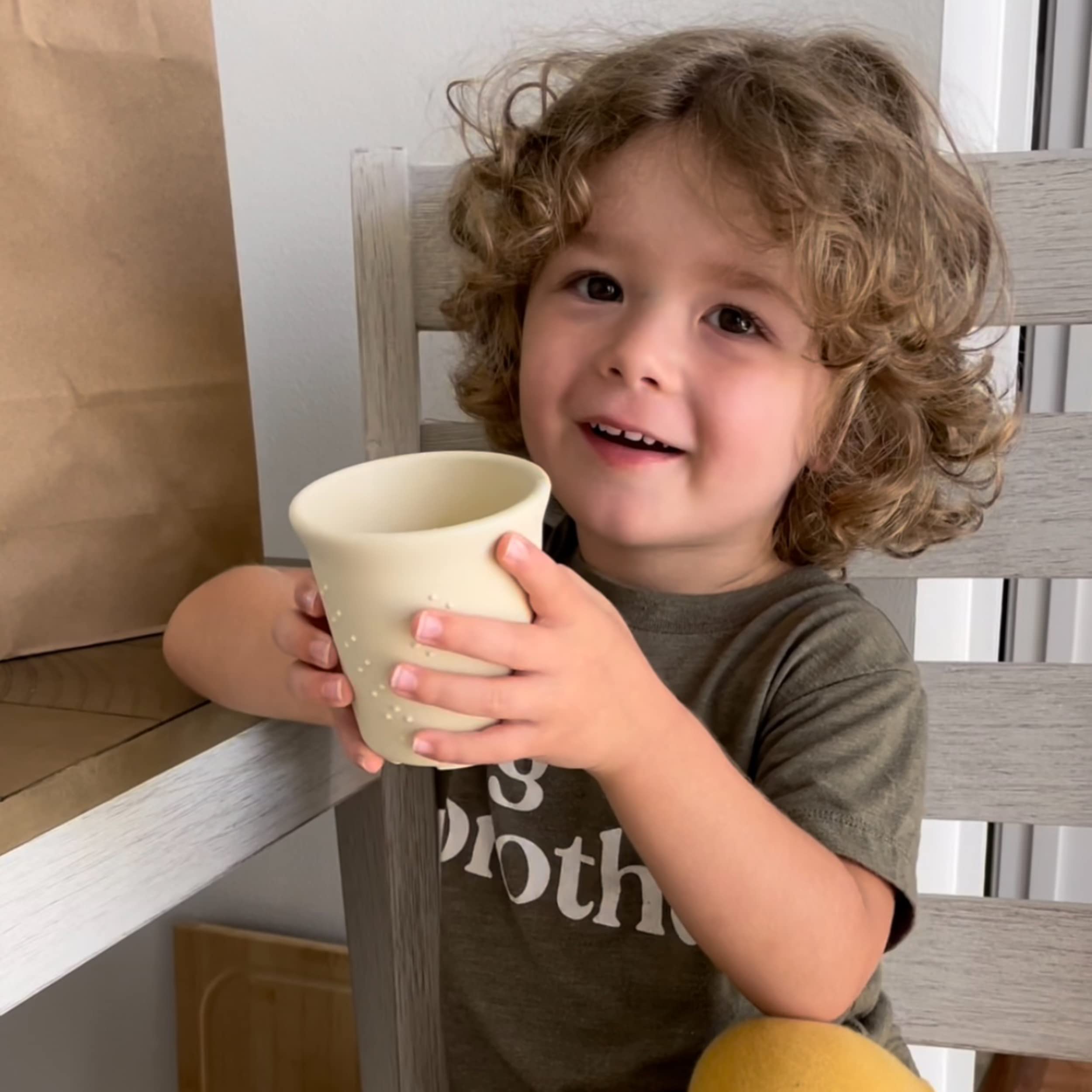 BraveJusticeKidsCo. | SiliSteel™ Drinking Cups | Kids and Toddler Silicone + Steel Dinnerware Cups | Unbreakable Dinnerware | Reusable Dishwasher Safe Water Glasses (2 Pack) (Cream)
