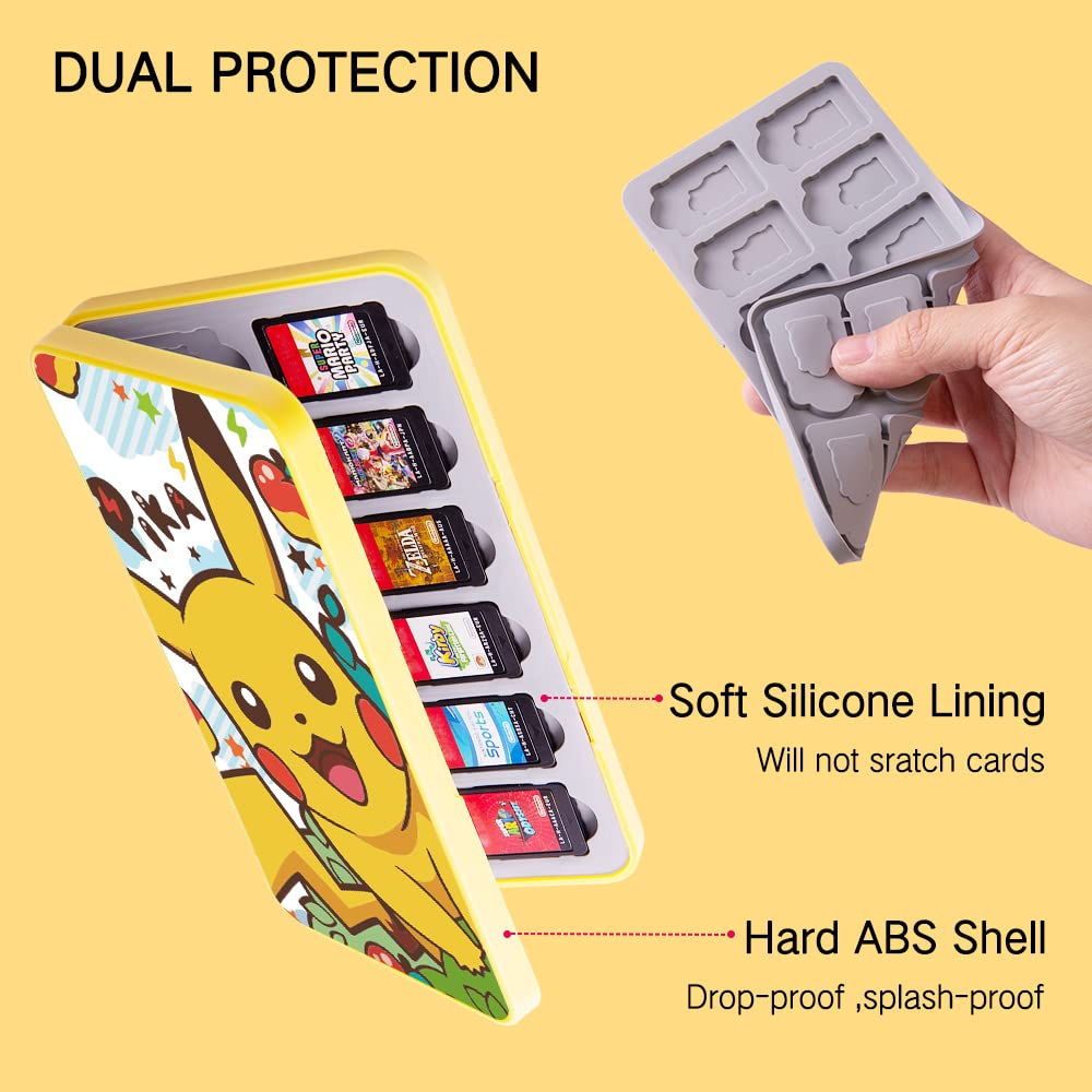 PERFECTSIGHT switch game card witch 12 or 24 or 48 slot holder (Yellow Pika, 24 Slots)