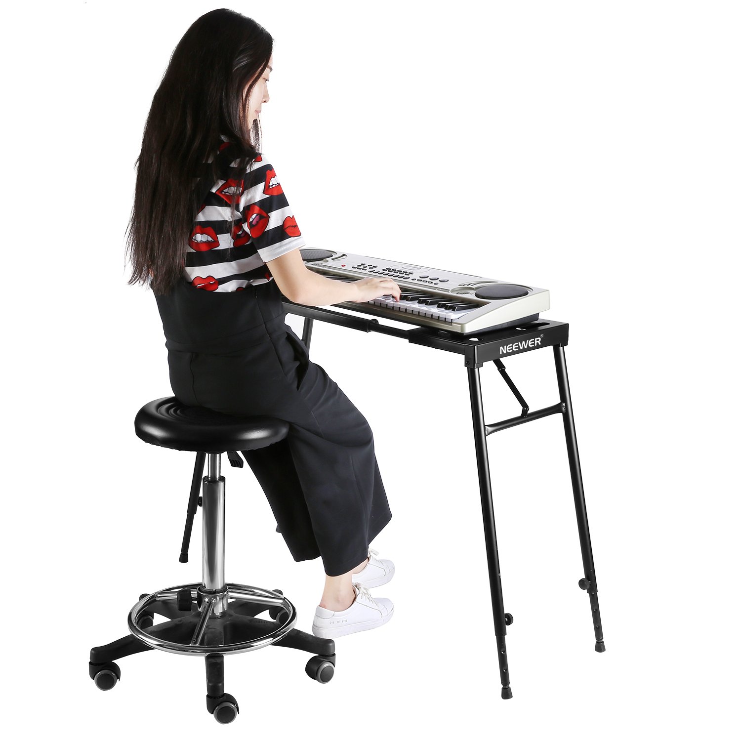 Neewer Collapsible Piano Keyboard Stand for 61-key / 76-key / 88-key Keyboard with Adjustable Height from 25.6"to 43.3"/65cm to 110cm and Length from 29"to 51.2"/73cm to 113cm, Black