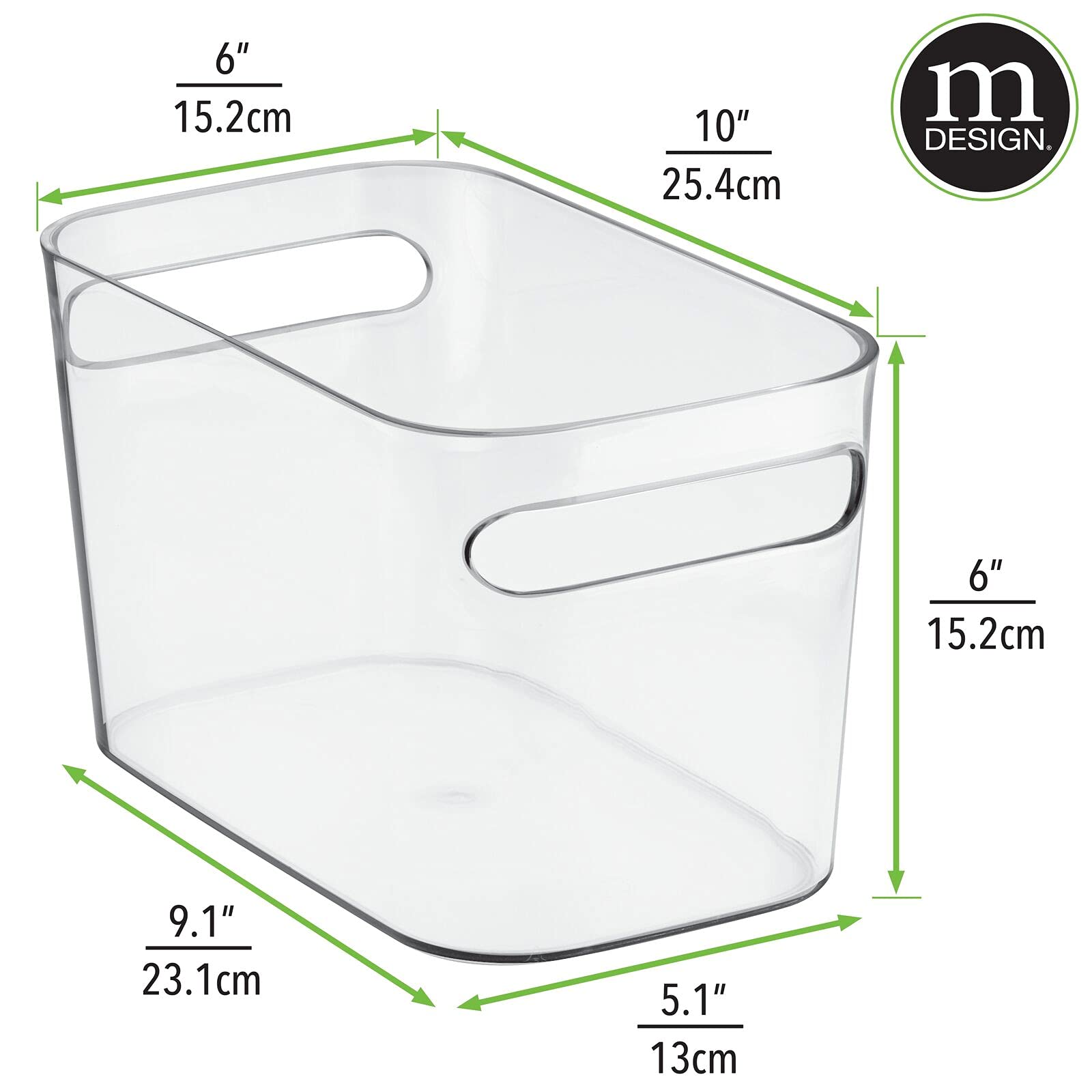 mDesign Deep Plastic Toy Bin with Handles - Storage Organizer for Kid Nursery, Playroom, Classroom - Hold Books, Action Figures, Blocks, Crayons, Dolls - 10" Long, Aura Collection, 4 Pack, Clear