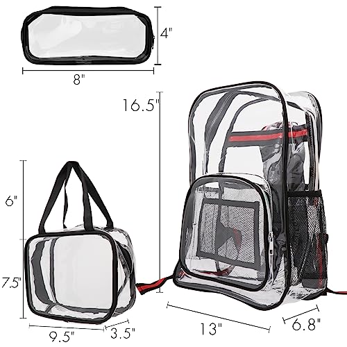 DZLUSJ 3Pcs Clear Backpack Set With Lunch Bag Pencil Case Pouch Heavy Duty Thick PVC Transparent Backpack for Kids and Fans Back to School Supplies(Black)