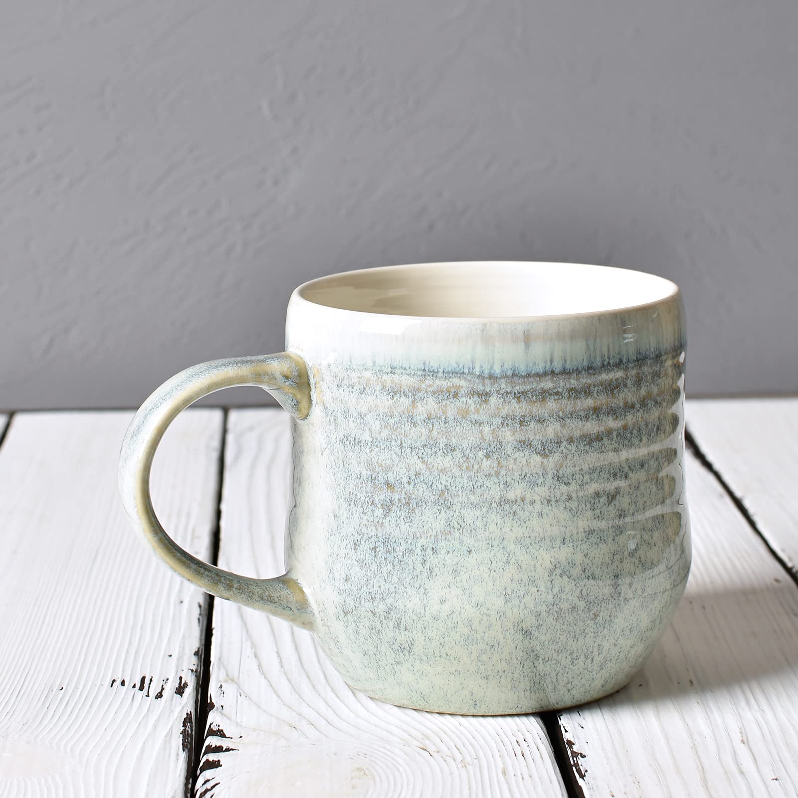 Bosmarlin Large Ceramic Coffee Mugs Set of 2, 17 Oz, Big Tea Cup for Office and Home, Dishwasher and Microwave Safe (Willow Green, 2)