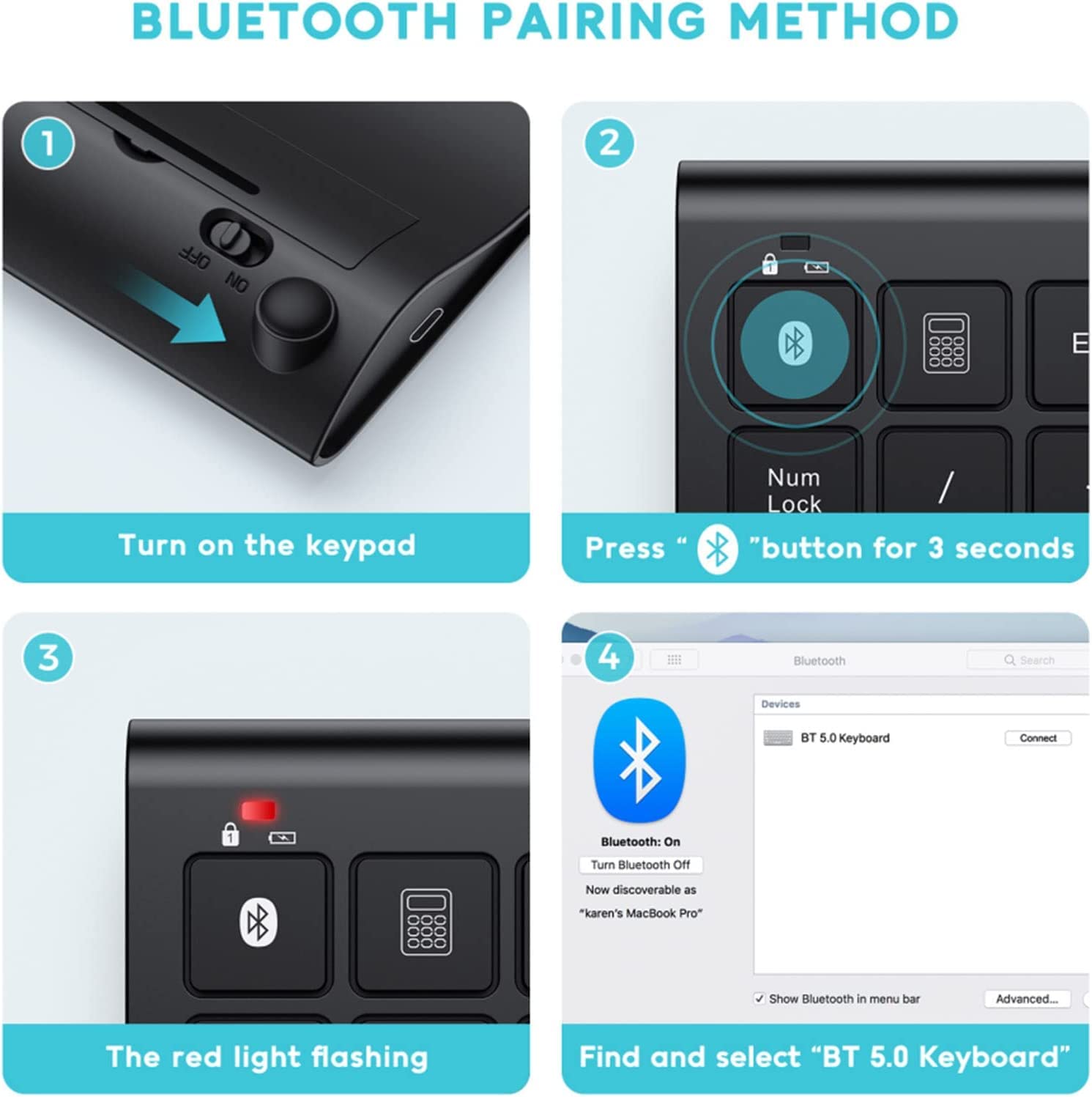 Bluetooth Number Pad for Laptop, Acedada Wireless Number Pad, USB C Rechargeable, 22-Keys Bluetooth 10 Key Numeric Keypad for Laptop, Computer, Mac, MacBook Air/Pro, iPad, Windows