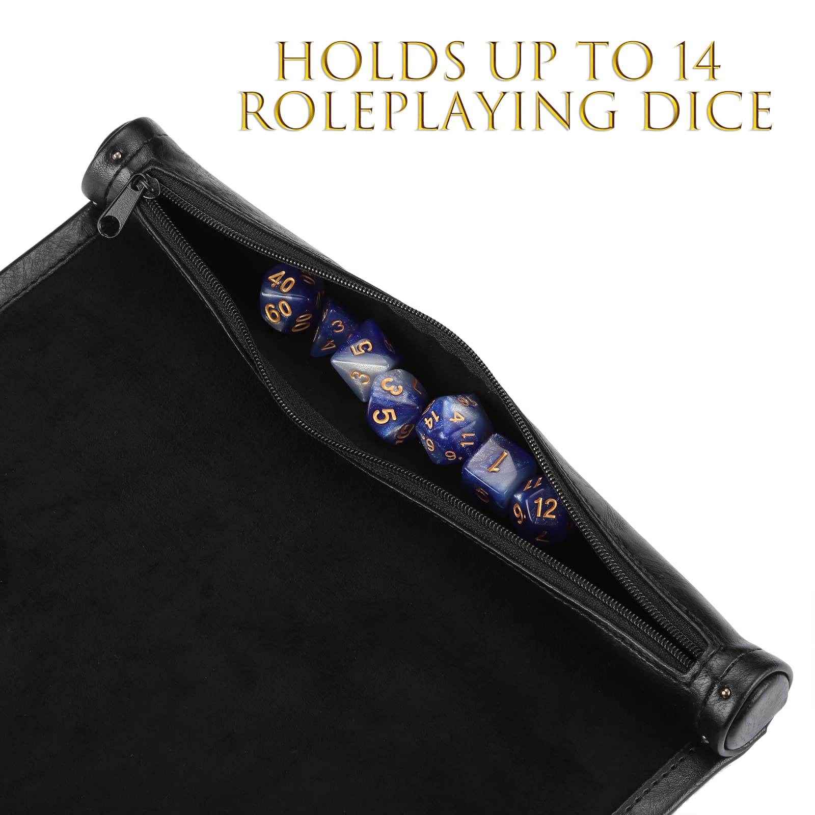 ROSELLE 2 in 1 Leather Dice Mat Dice Tray for DND Dice, Scroll Dice Tray and Rolling Mat with Zipper Holder, Compatible with DND D&D Dungeons & Dragons Game(Black,Only Mat)