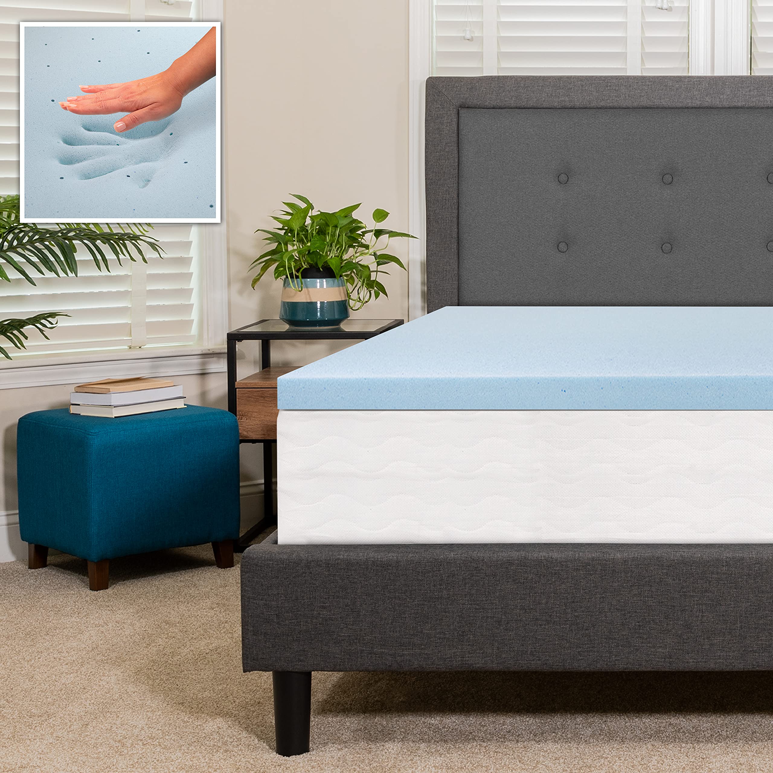 EMMA + OLIVER 2 Inch Gel Infused Memory Foam Mattress Topper, CertiPUR-US Certified Foam, King Size