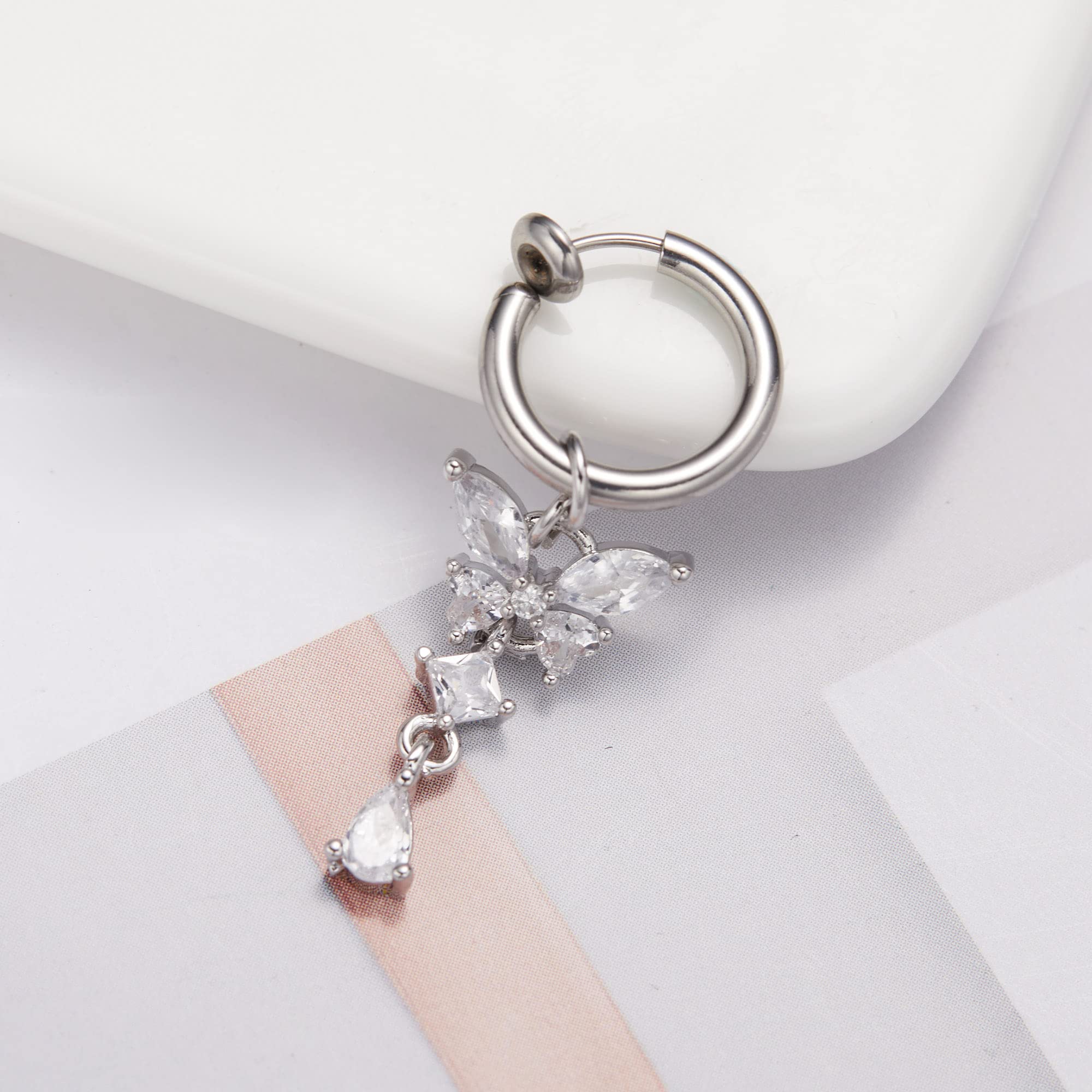 BELLA-Bee Heart Belly Button Rings Crystal Dangle Top Down Belly Rings CZ Navel Rings Surgical Steel Belly Button Body Piercing Jewelry