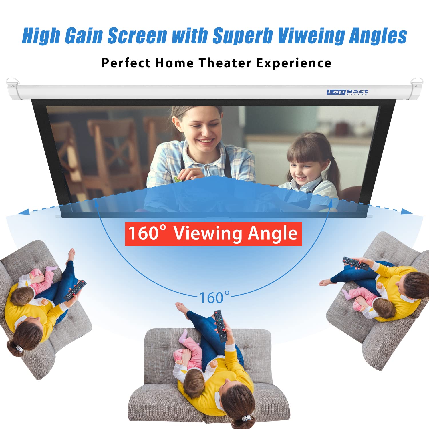 LopBast Screen 100INCH Manual Pull Down White Projector Screen 16:9 1.2 Gain Retractable Auto-Locking 4K 8K 3D Ultra HD for Home Theater Movie Office Game Projection Screen with Slow Retract Mechanism