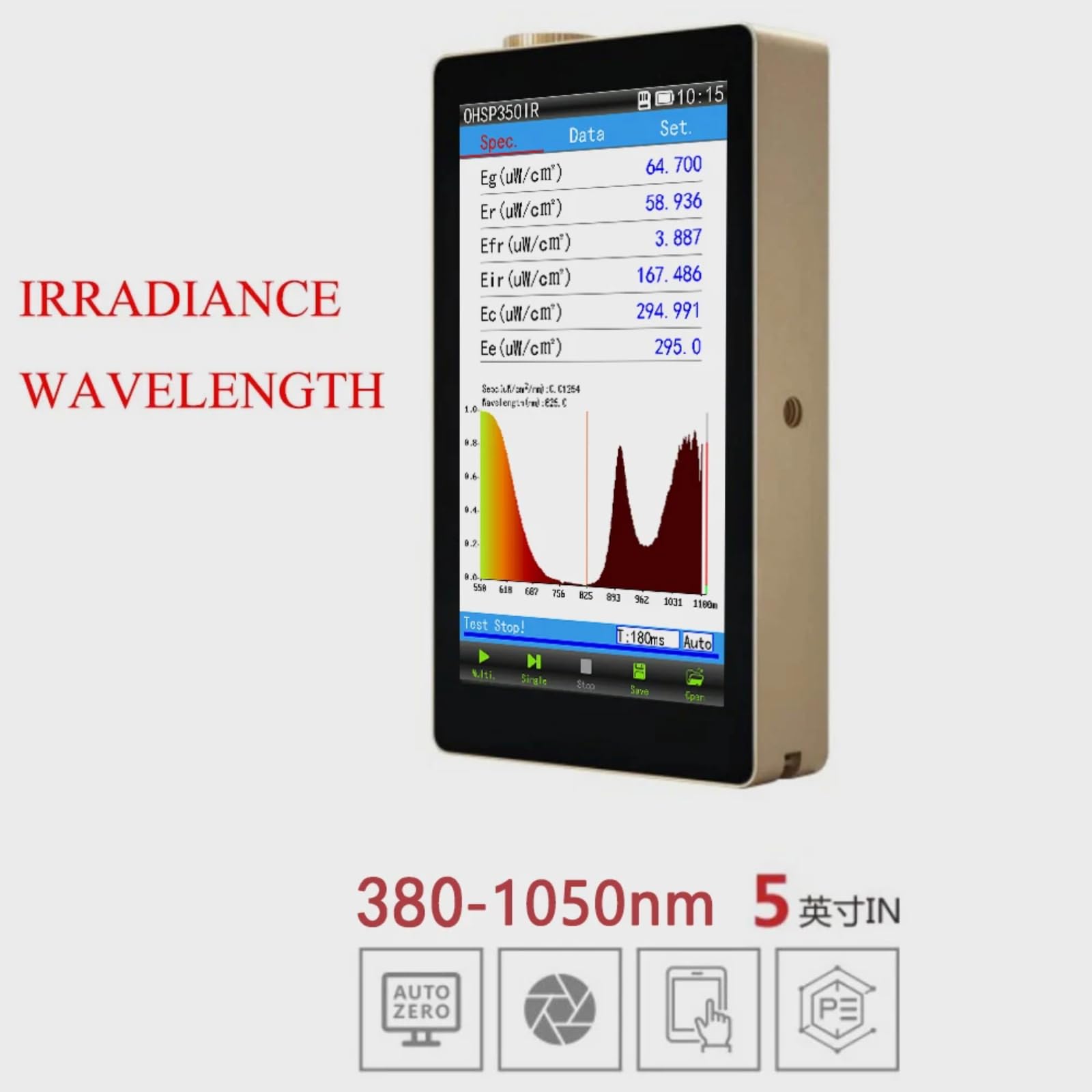 Handheld Spectrometer 380-1050nm LED Wavelength Meter with 5'' LCD, 2nm Resolution, Portable NIR & Visible Light Tester with PC Software
