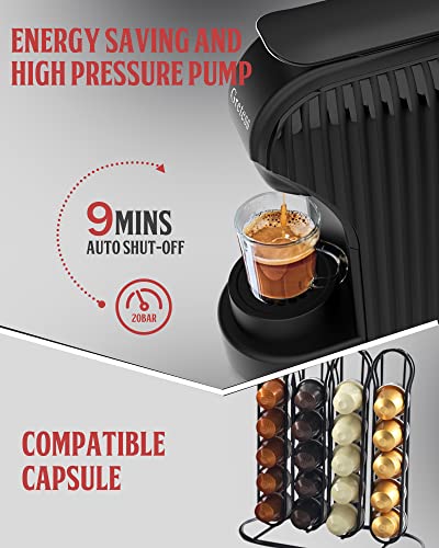 Gretess Espresso Machine, Coffee Machine Programmable Buttons for Espresso and Lungo, Capsule Coffee Maker, Italian 20 Bar High Pressure Pump, 34 Oz Water Tank, Black, OPT-07MB