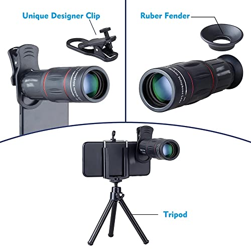 JFGJL 18X Monocular Zoom Optical Cell Phone Lens Universal for Smartphones Clip Telephoto Camera Lens