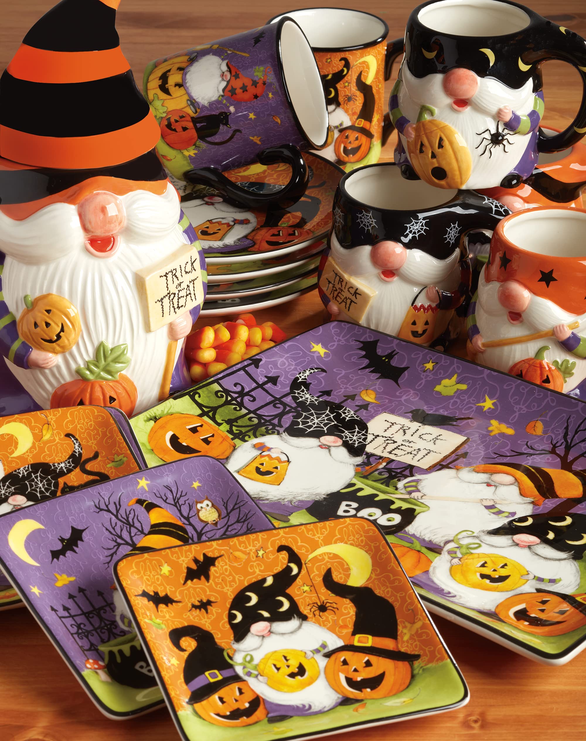 Certified International Halloween Gnomes Rectangular Platter, 14" X 10", Multicolored, Large