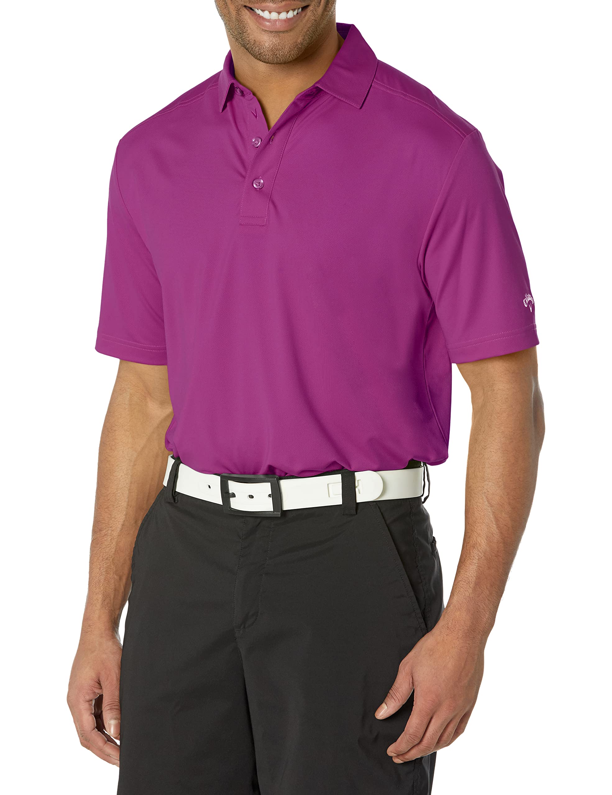 Callaway Men's Micro Hex Golf Performance Polo Shirt with Sun Protection, Solid Stretch Fabric, Dark Purple, Medium