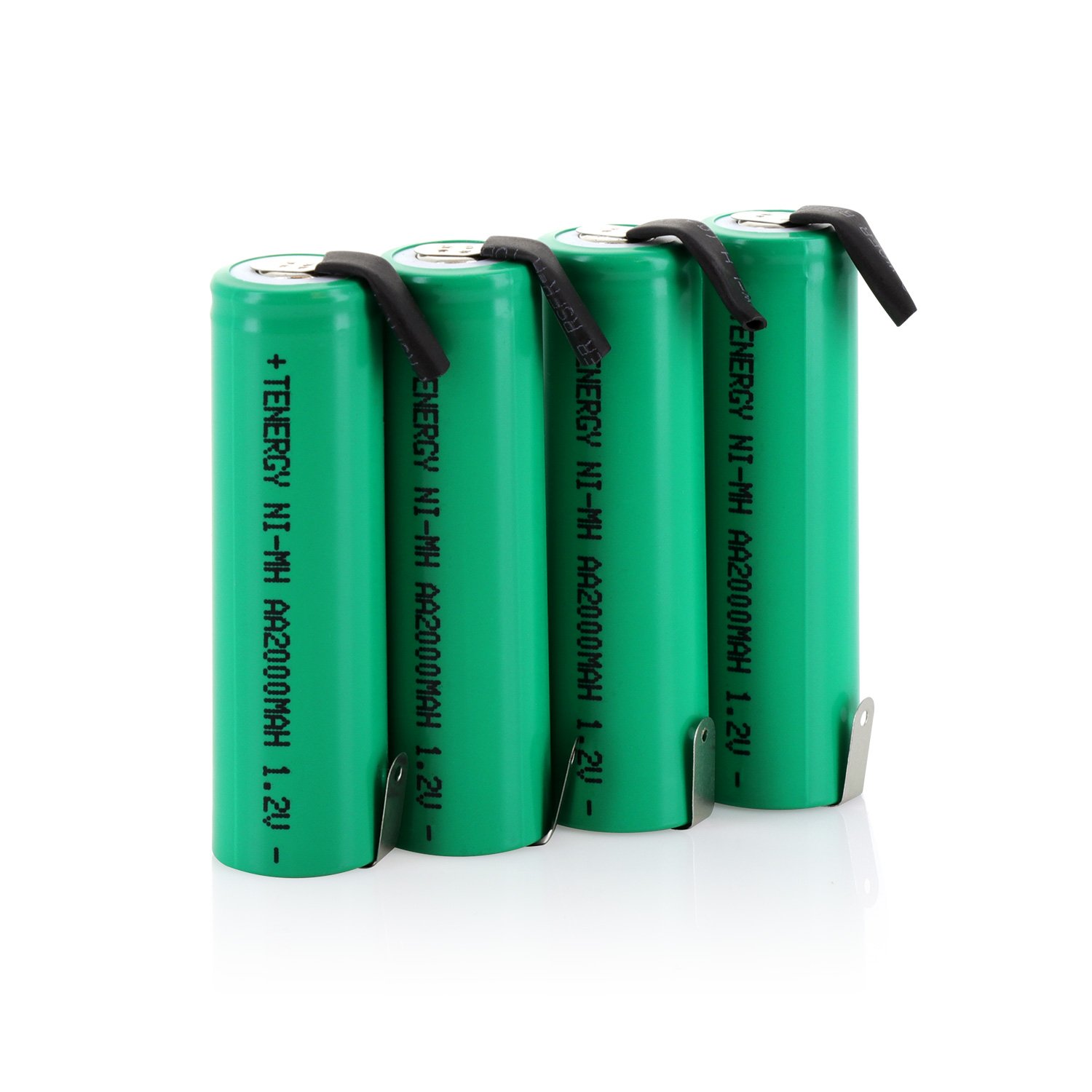 Tenergy AA 1.2V NiMH 2000mAh Flat Top Rechargeable AA Batteries with Tabs, 4 Pack