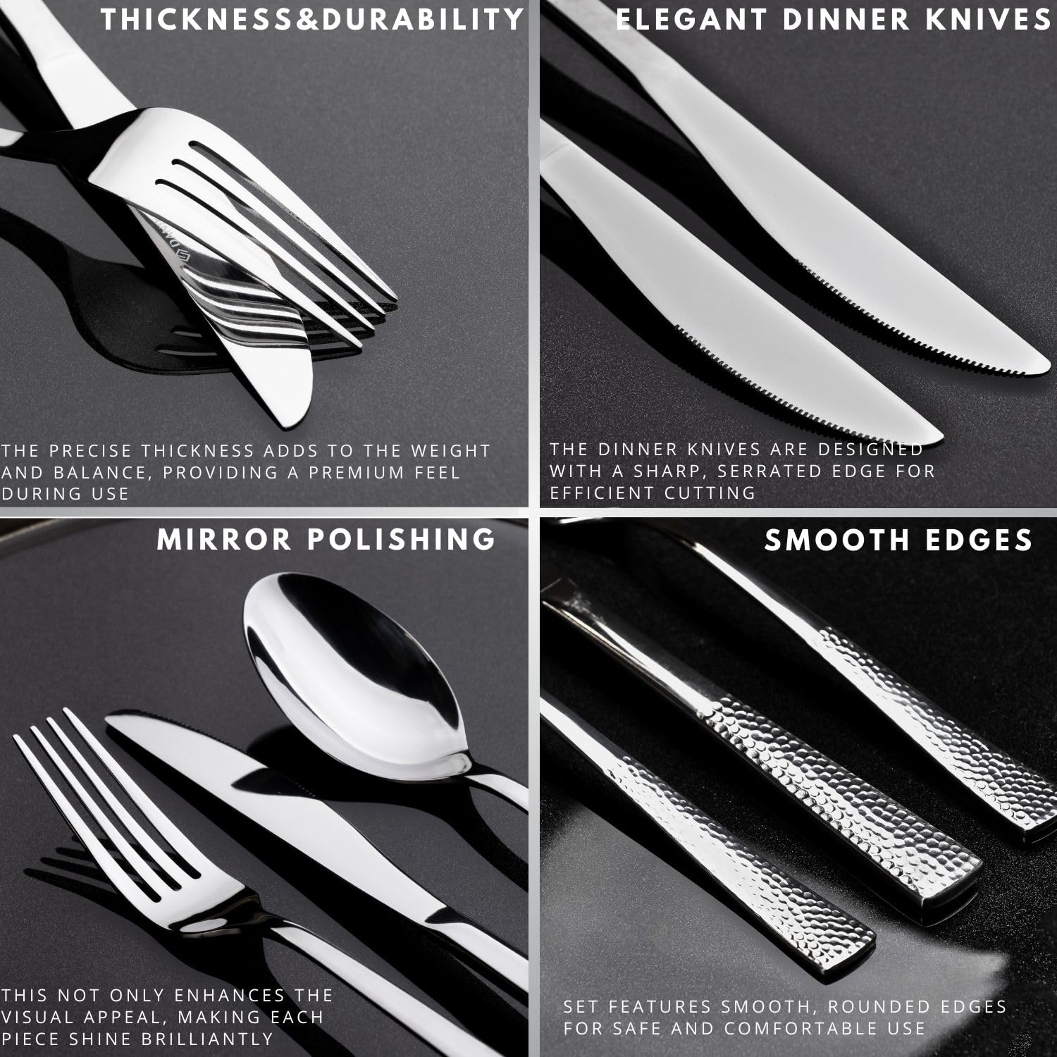 Daniks Alta 24 Pieces Silverware Set Service for 6 | Premium Stainless Steel Flatware Cutlery Set | Include Forks, Spoons and Knives | Dishwasher Safe for Home, Restaurant, Kitchen | Mirror Polished