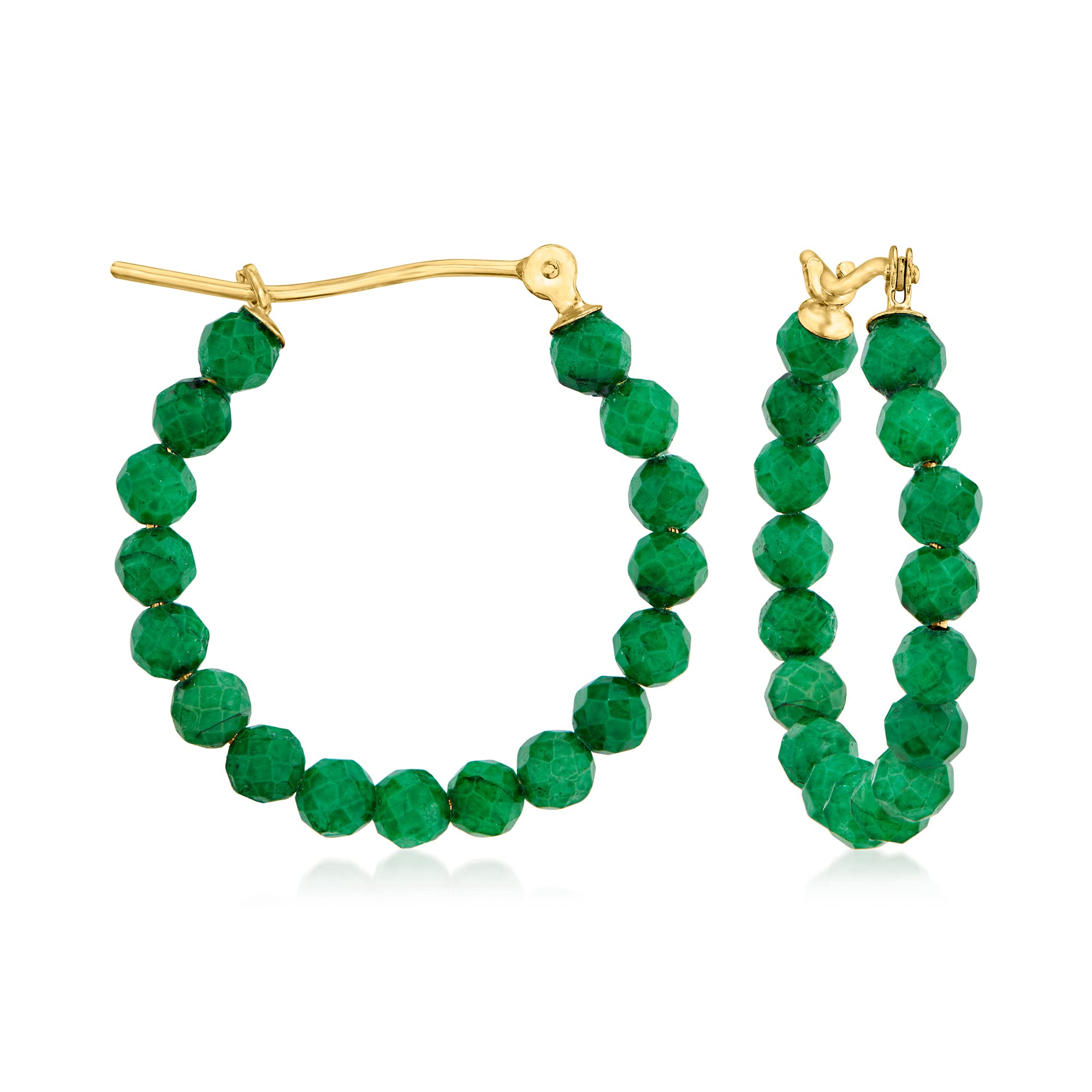 Canaria 5.00 ct. t.w. Emerald Bead Hoop Earrings in 10kt Yellow Gold
