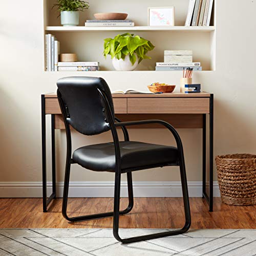 Boss Office Products Leather Sled Base Side Guest Chair, Black