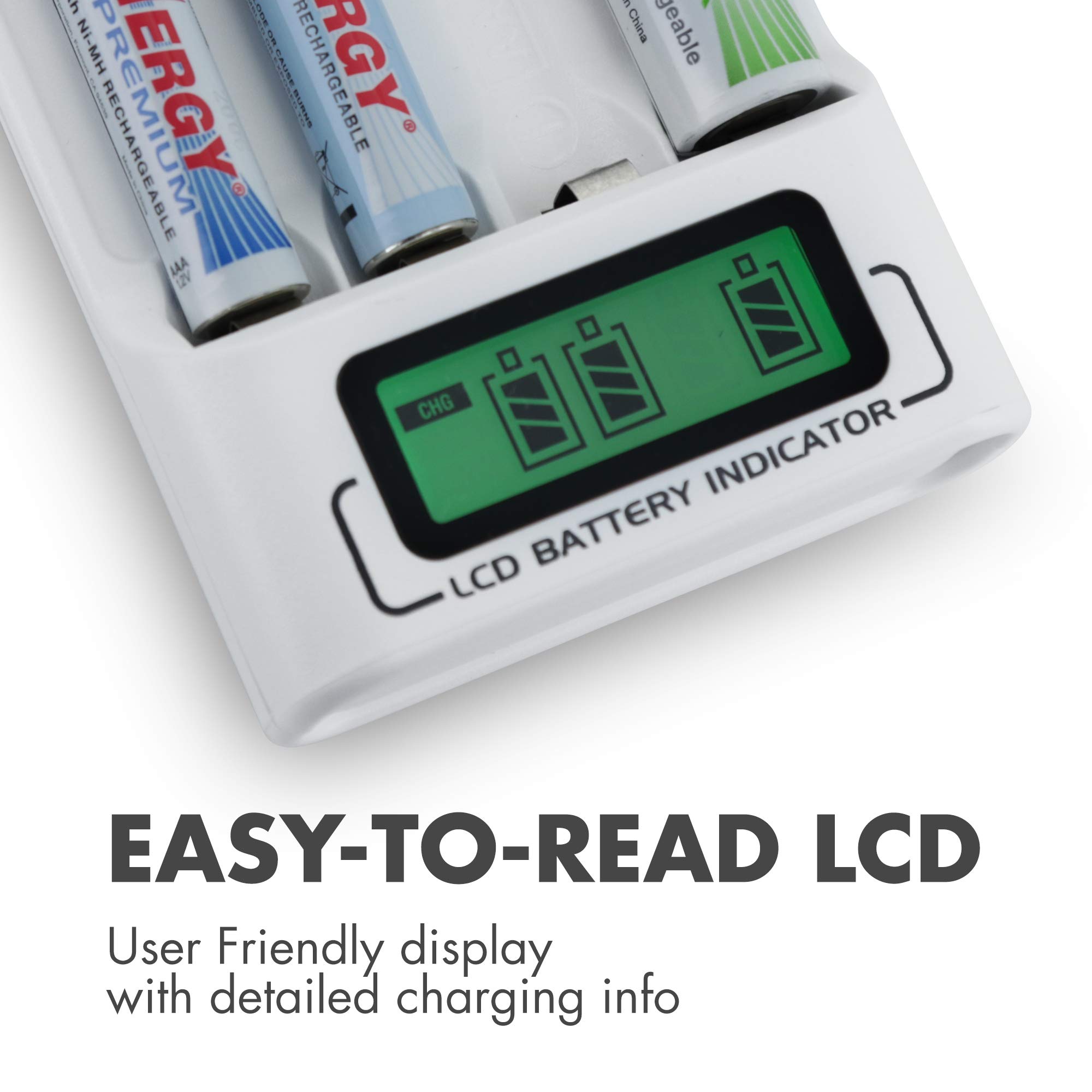 Tenergy TN156 4-Bay Compact AA/AAA NiMH NiCD LCD Battery Charger, Ideal Charger for AA and AAA Size Rechargeable Batteries for Everyday Electronics