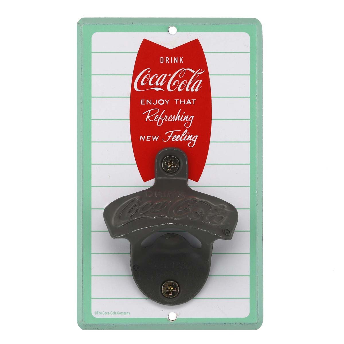Coca-Cola Striped Wall Bottle Opener - Vintage Coca-Cola Bottle Opener Made with Wood and Cast Metal - Great Gift Idea