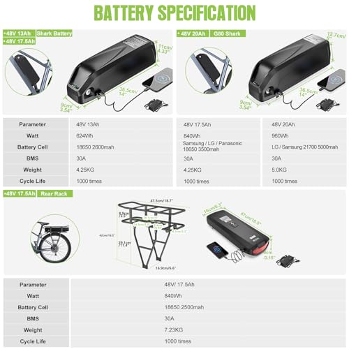 BAFANG 48V 500W Front Hub Motor Electric Bike Conversion Kit for 26inch Wheel Drive Engine with Display with Battery (C961,Rear Battery 48V 17.5Ah)
