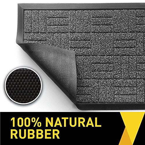 GRIP MASTER Durable Tough Natural Rubber Doormats, 29x17 Size, Waterproof Boots Scraper Mats, Commercial Heavy Duty Indoor Outdoor Door Mat for Winter Snow, Low-Profile Easy Clean, Gray Quatrefoil