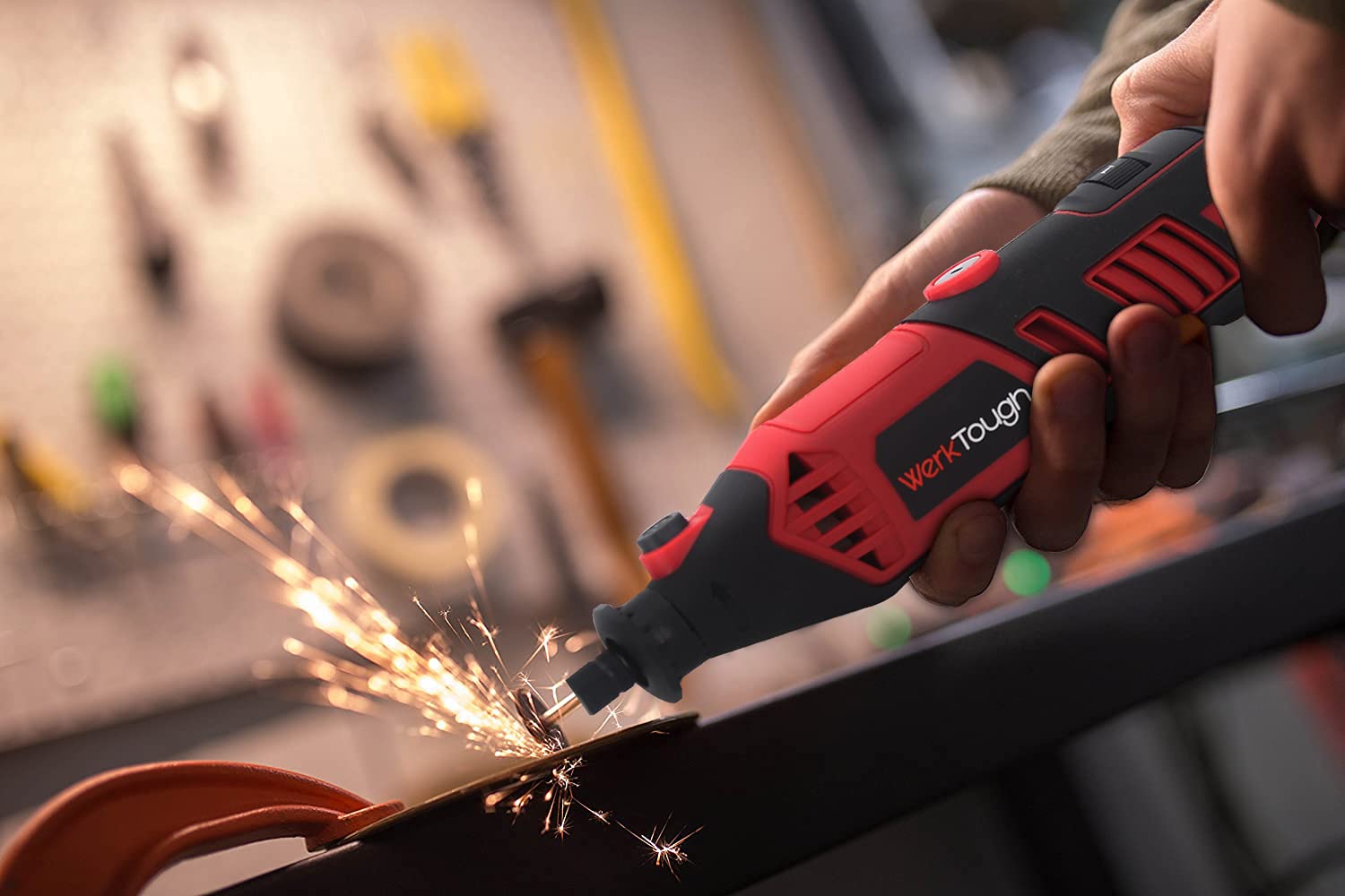 Werktough 170W Rotary Tool Kit High Power High Speed High Value Accessories 100pcs Including Universal Keyless Chuck Flexible Shaft and Cutting Guide and With Hanger Low Noise Low Vibration