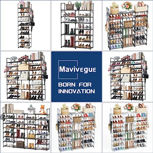 Mavivegue Metal Shoe Rack Organizer,8 Tiers Tall Shoe Shelf Storage,40-45 Pairs Vertical Large Boot Rack,Stackable Shoe Racks for Entryway, Closet, Garage, Bedroom,Cloakroom -Black